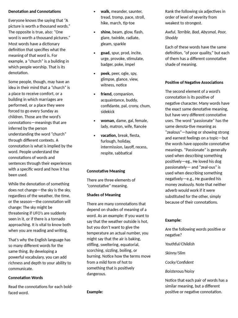 Denotation and Connotations | PDF | Semantics | Linguistics