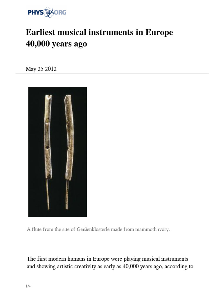 Earliest musical instruments in Europe 40,000 years ago (2012) | PDF ...
