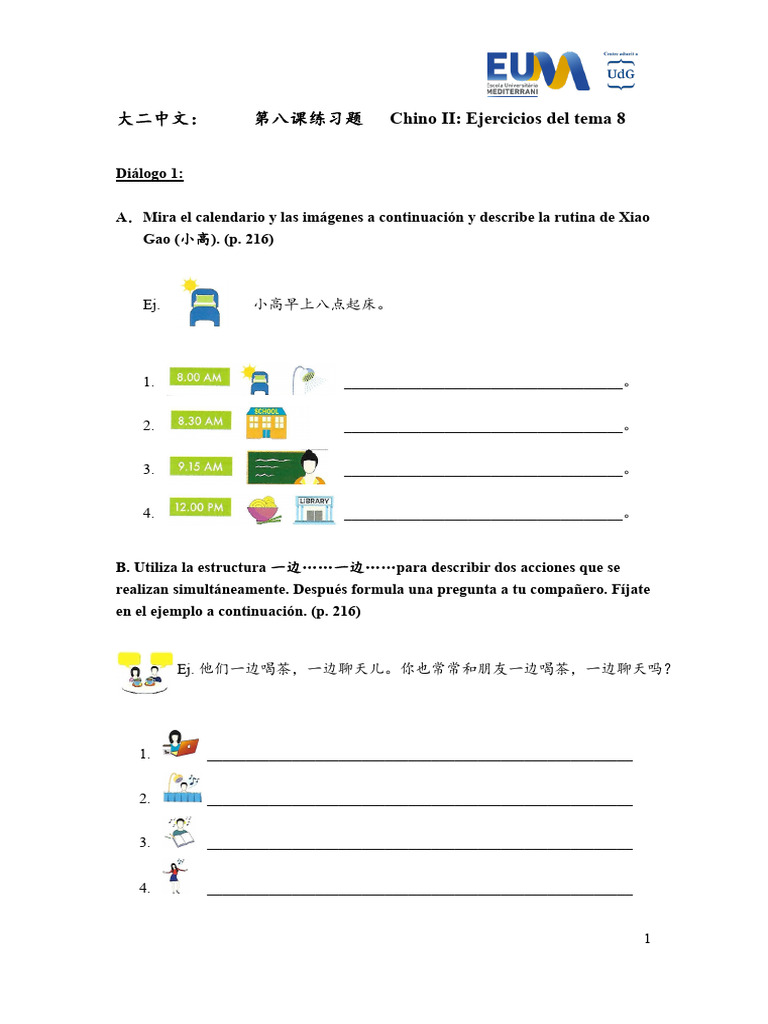 Ejercicios T8 - Diálogo 1 | PDF