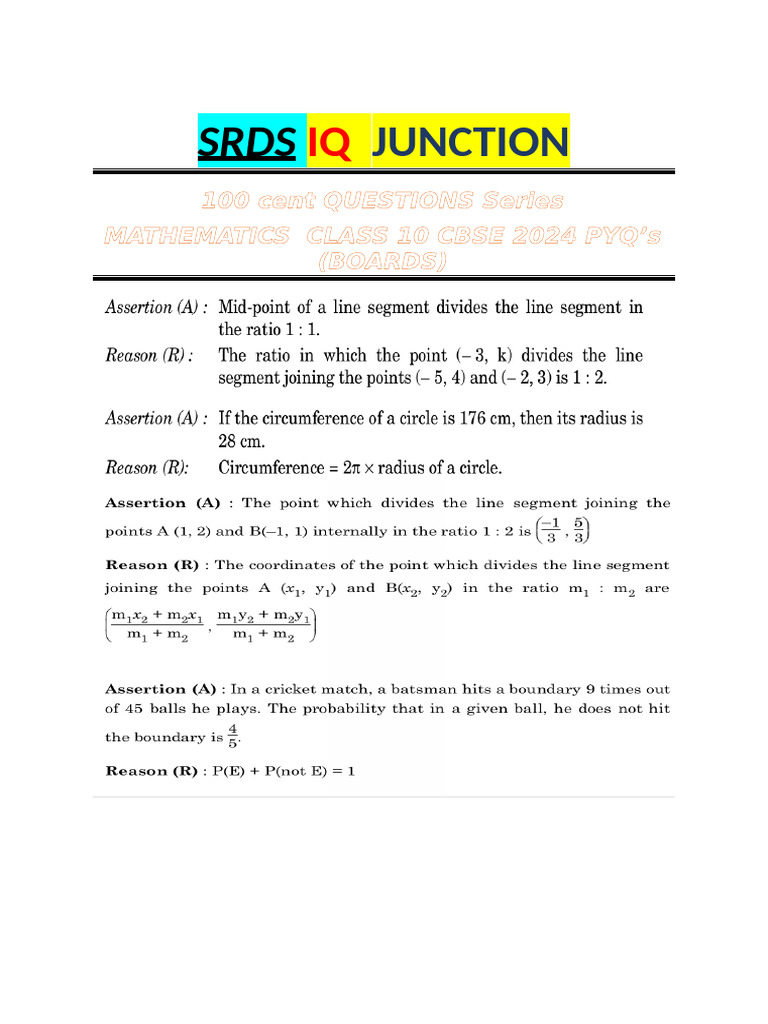 Srds Class 10 Maths 2024 Boards | PDF