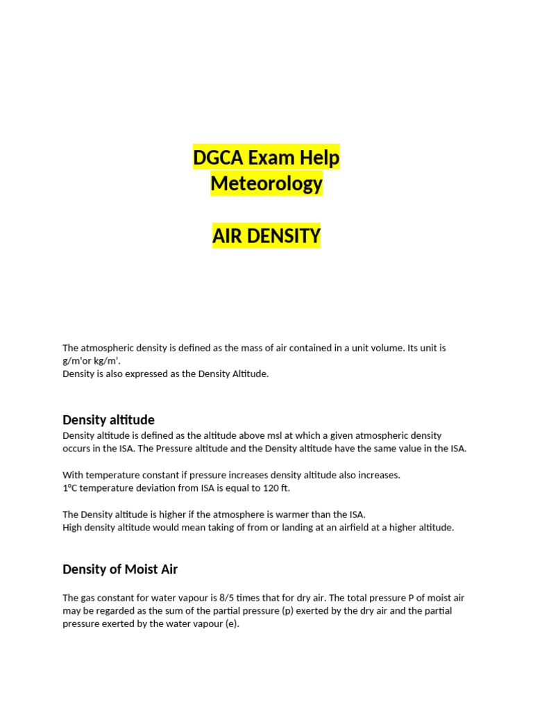 DGCA Exam Help - Air Density | PDF | Atmosphere Of Earth | Altitude