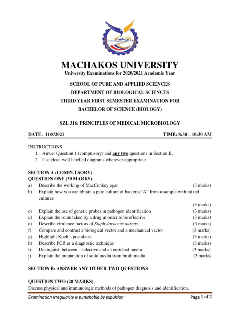 SZL 316 Principles of Medical Microbiology | PDF | Medical Microbiology | Immunology