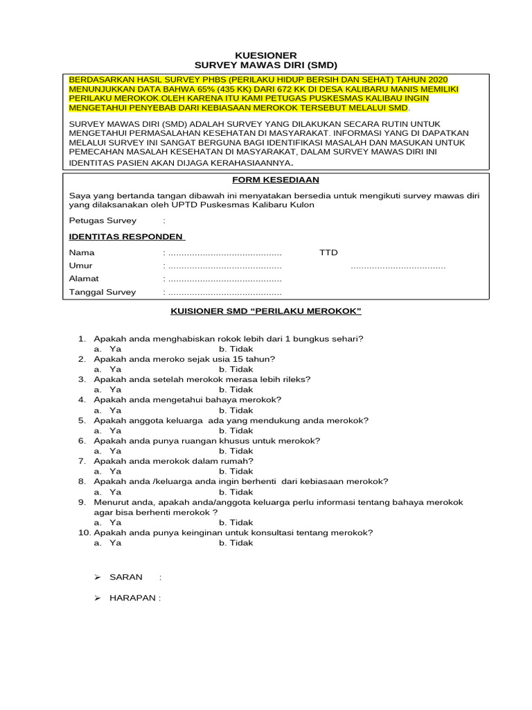 Kuesioner Rokok | PDF