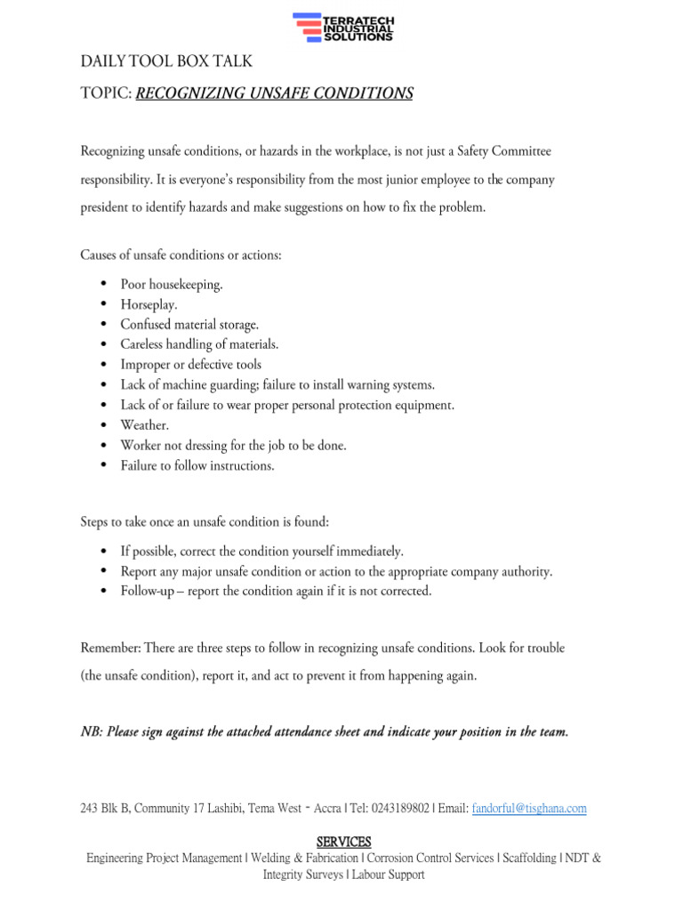 TBT - Recognizing Unsafe Conditions | PDF