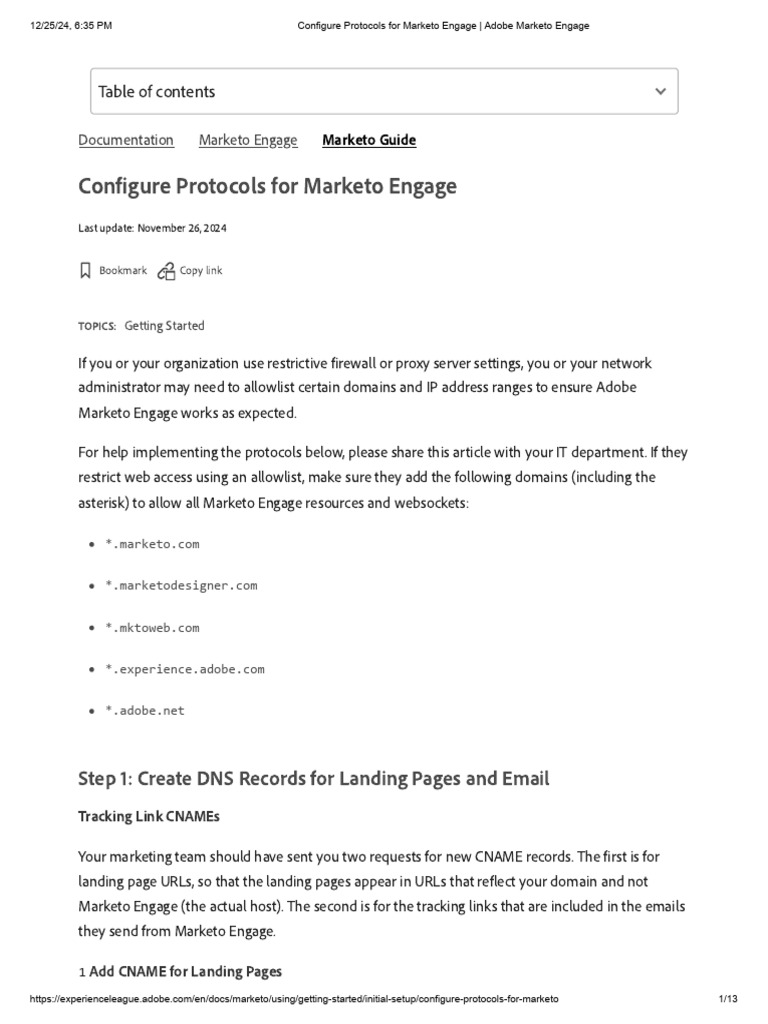 Configure Protocols For Marketo Engage - Adobe Marketo Engage | PDF | Domain Name | Authentication