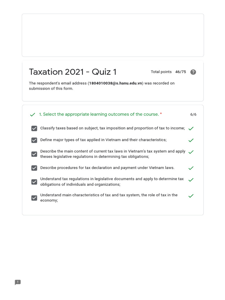 AnsTaxation 2021 - Quiz 1 | PDF | Taxes | Value Added Tax