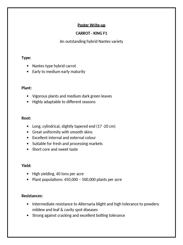 Carrot King F1 Features For Poster and Flier | PDF