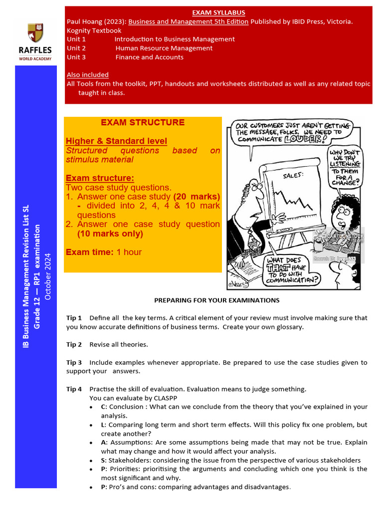 RP1 Grade 12 Business Management Revision Sheet 2024 | PDF | Evaluation