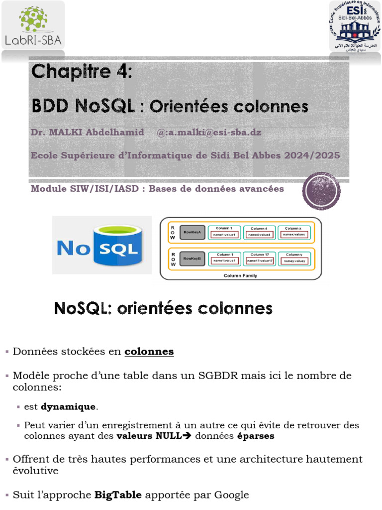 Chapitre4 P3 NoSQL OrientéColonne Bddav 2025 | PDF | Pair à pair | Informatique