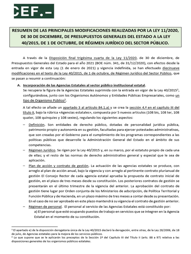LPGE 2021. ModificacionesLey40-15 | PDF | Administración Pública | Estado (política)