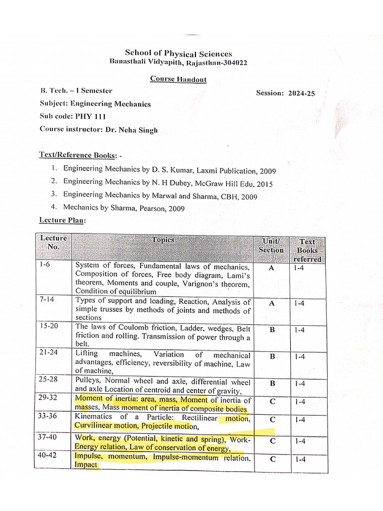 Handout - Engineering Mechanics | PDF