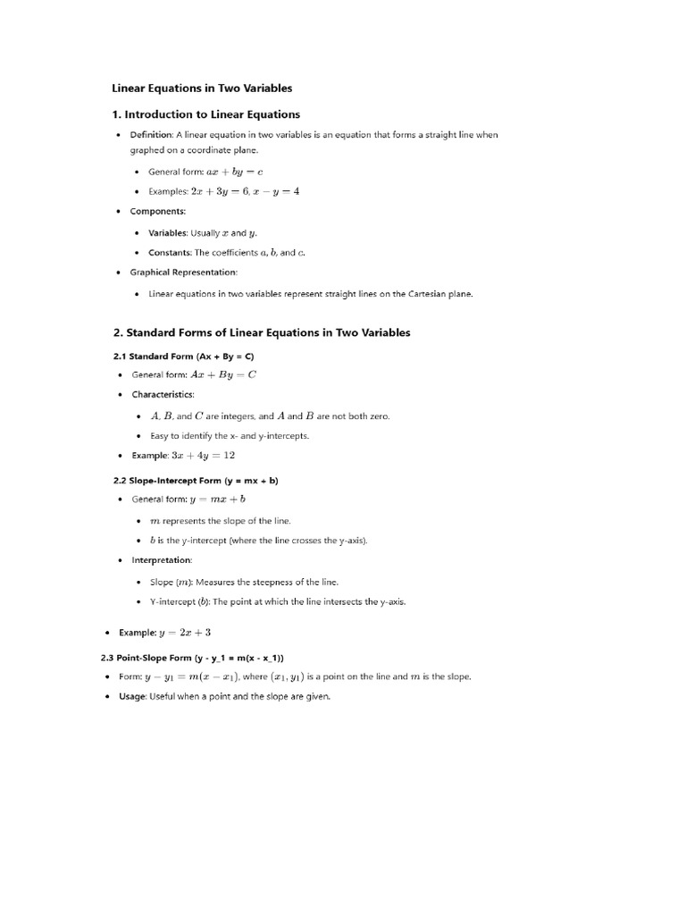 Linear Equation in Two Variable | PDF