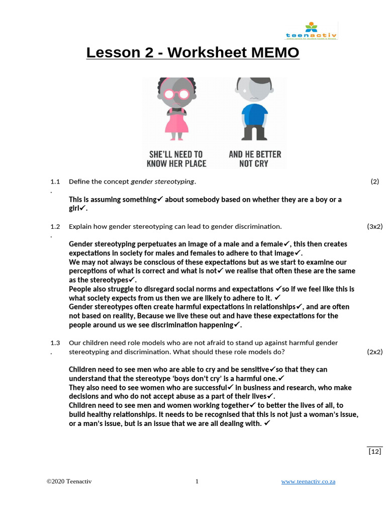 7 Lesson 2 - Worksheet MEMO | PDF | Rape | Woman