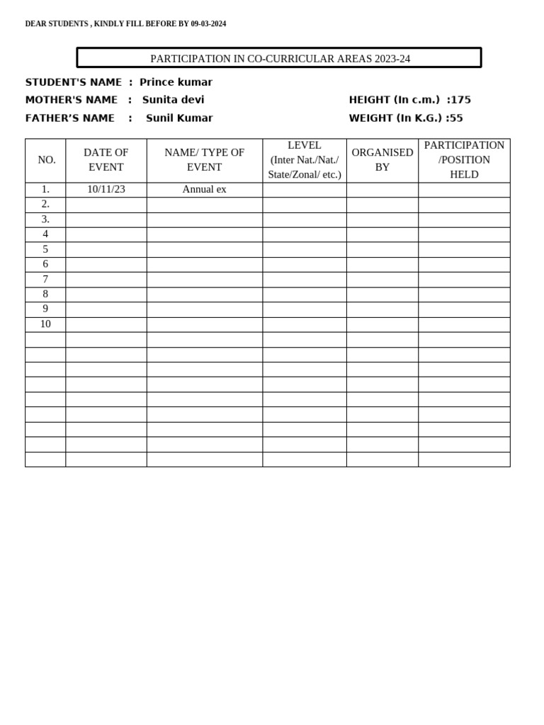 Student Co-Curricular Participation Form | PDF