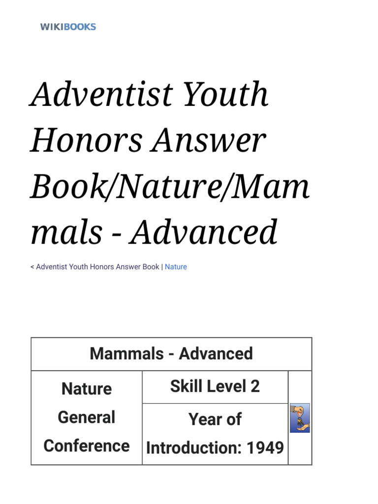 Adventist Youth Honors Answer Book_Nature_Mammals - Advanced - Wikibooks, Open Books for an Open ...