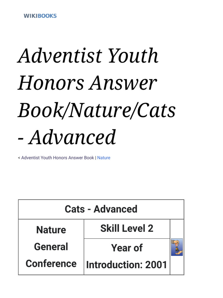 Adventist Youth Honors Answer Book_Nature_Cats - Advanced - Wikibooks ...