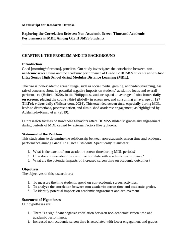 Manuscript For Research Defense | PDF | Statistics | Self Report Study
