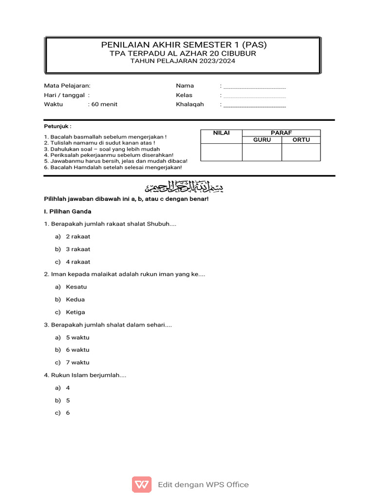 lembar soal tpa | PDF