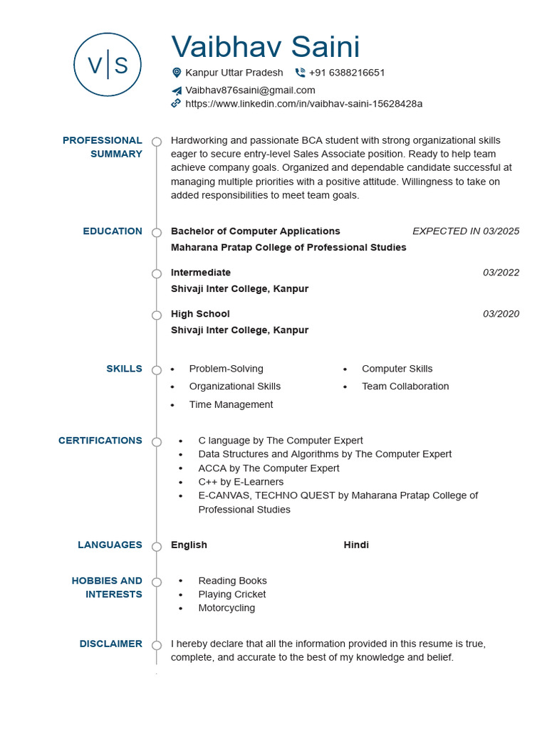 Vaibhav Saini Resume | PDF Vaibhav Saini Resume | PDF
