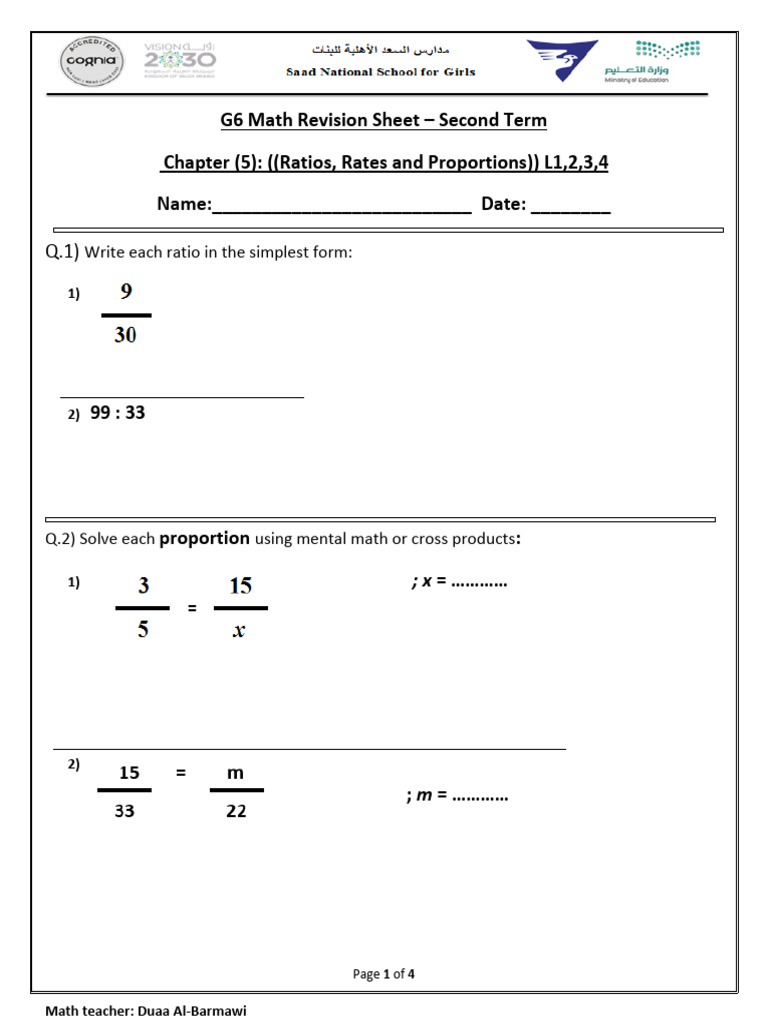 G6 Math Revision: Ratios and Proportions | PDF