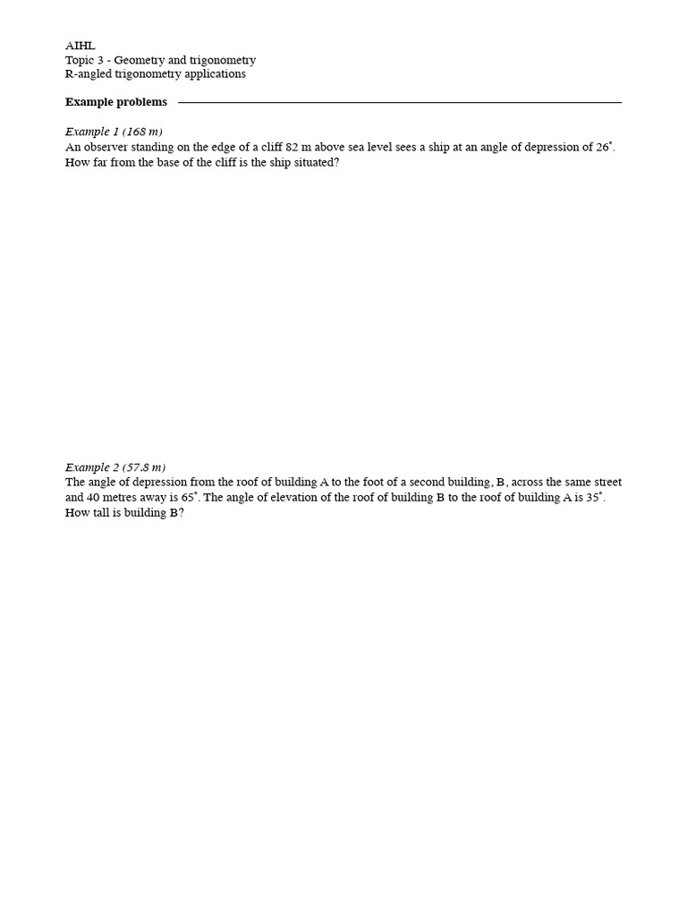 R-Angled Trigonometry Problems | PDF | Shadow | Distance