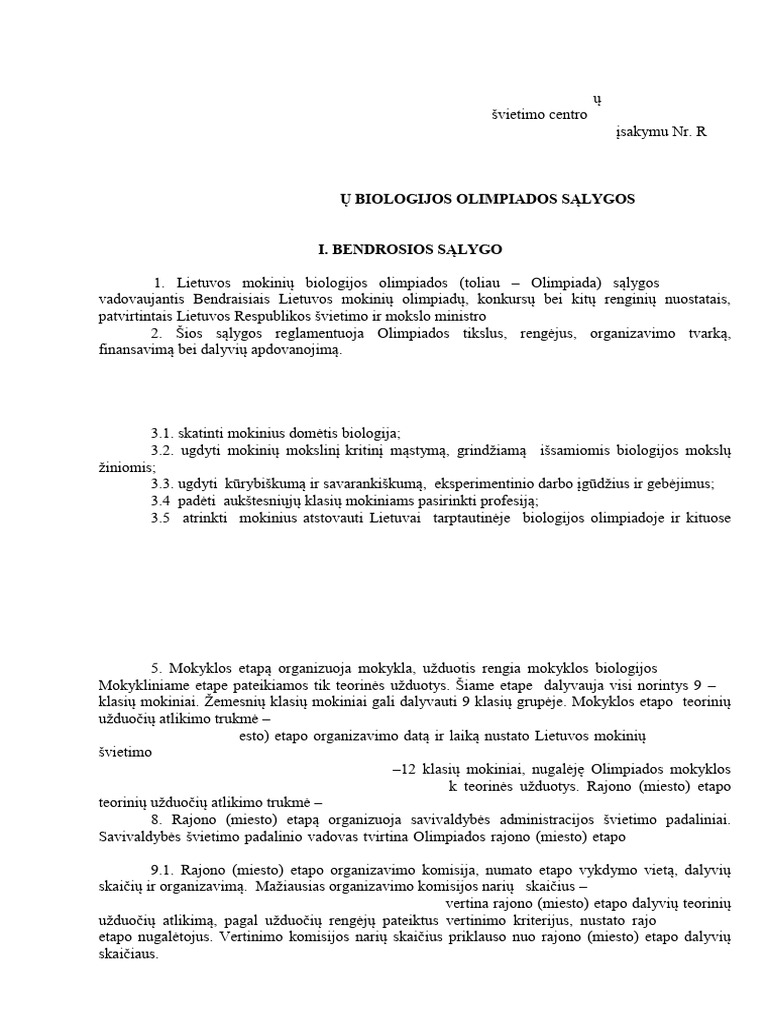 Biologijos Olimp Salygos 1 7hk1 | PDF
