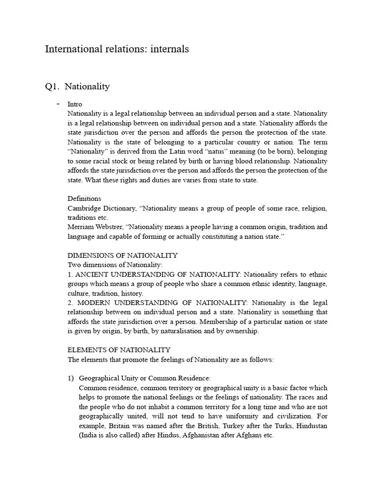 International Relations - Internals | PDF | Nationality | Policy