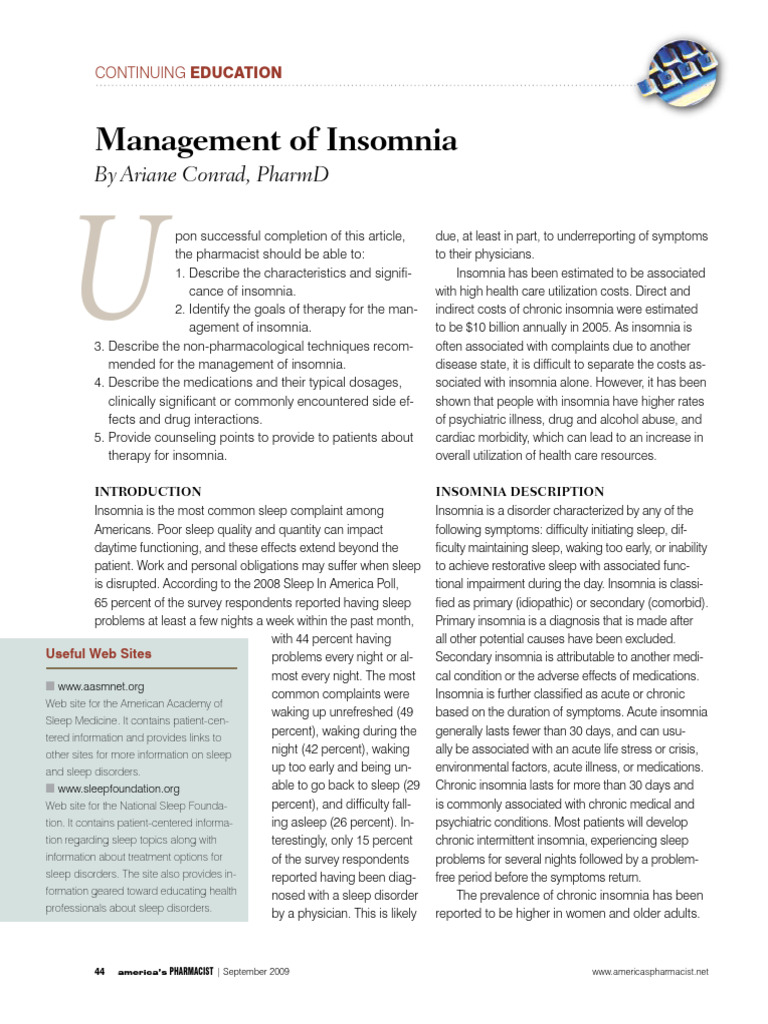 Management of Insomnia | PDF | Insomnia | Benzodiazepine