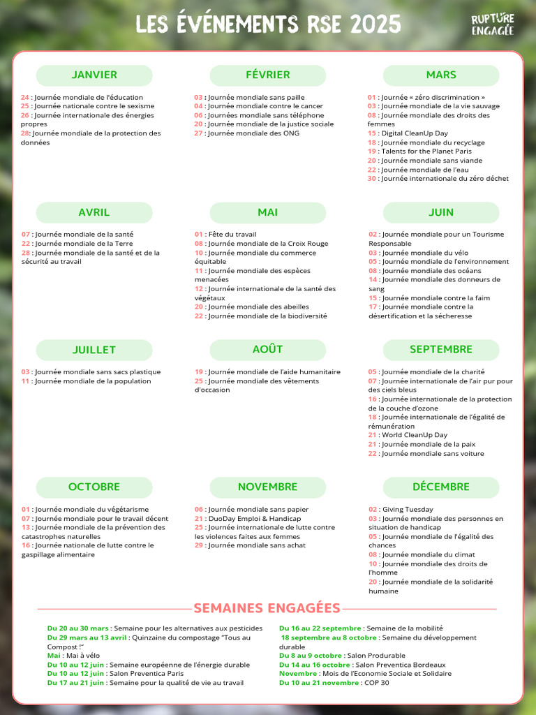 Calendrier RSE 2025 | PDF | Environnement naturel
