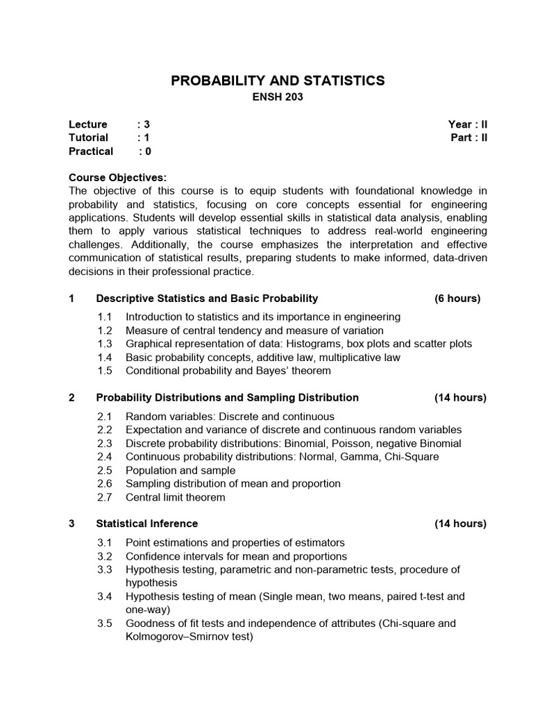 SH 203 Probability and Statistics | PDF | Statistics | Probability ...