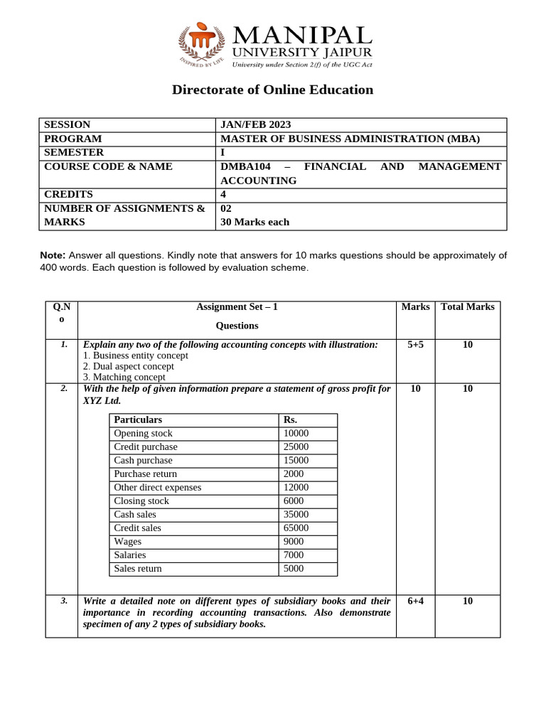 Assignment_DMBA104_MBA 1_Set-1 and 2_Jan-Feb_2023 | PDF | Business | Master Of Business ...