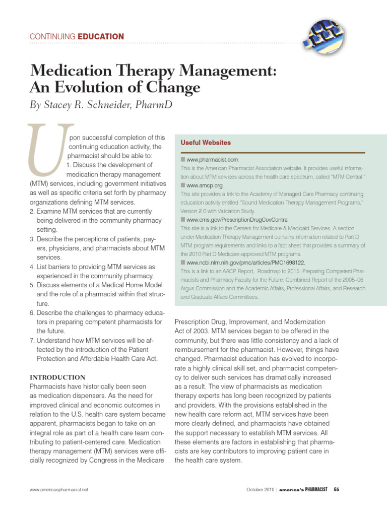 Evolution of Medication Therapy Management | PDF | Pharmacy | Pharmacist