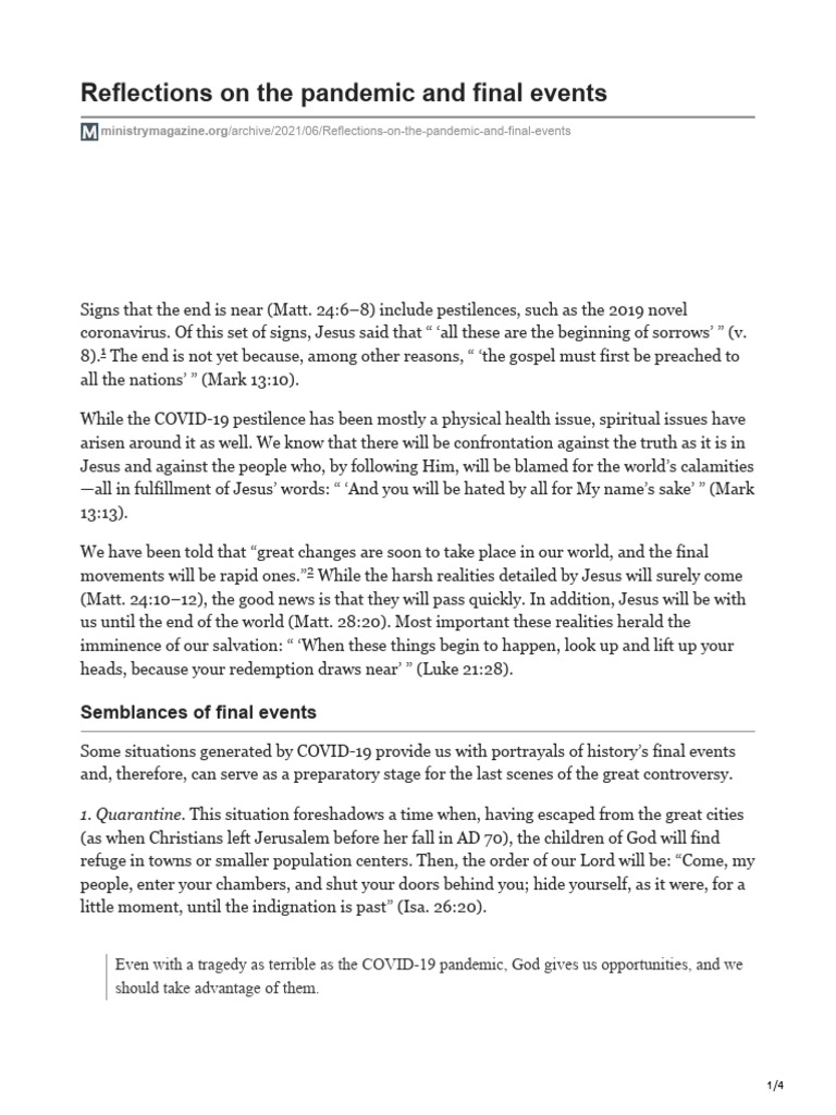Reflections on the pandemic and final events | PDF | Jesus | The Beast ...