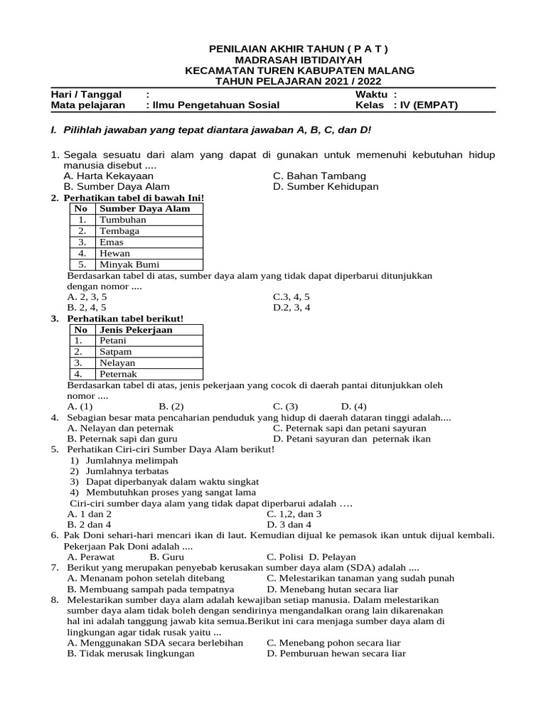 Soal Ips Pat 21-22 Kelas 4 | PDF
