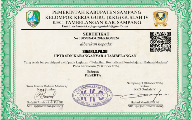 Sertifikat - SINARI, S.PD - SD 7 Okt. | PDF