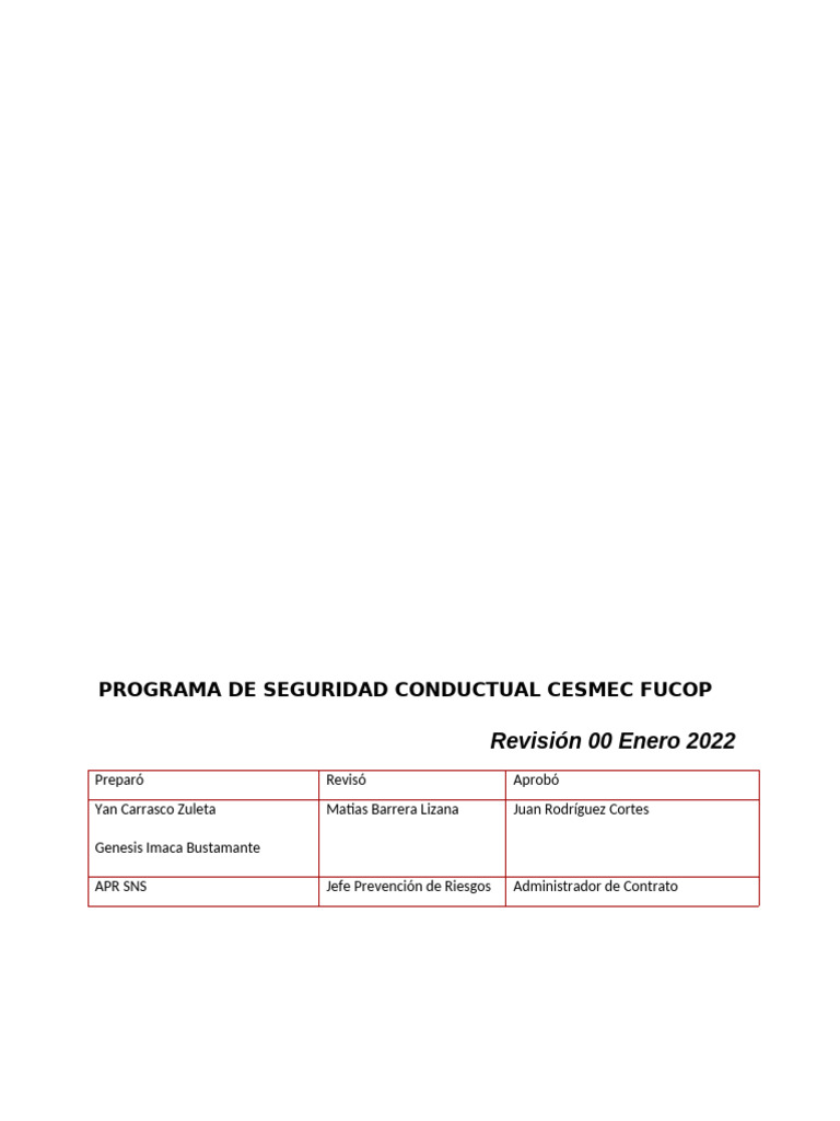 Programa Seguridad Conductual Cesmec Fucop 2022 | PDF | Comportamiento | Información