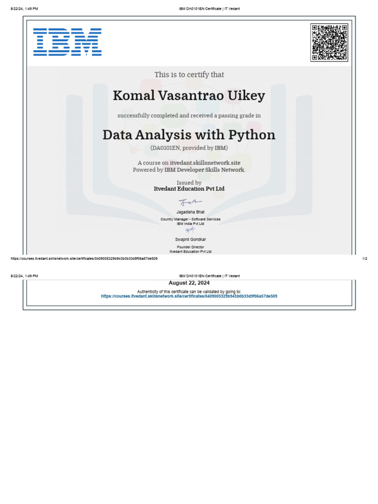 IBM Certificate _ komal | PDF