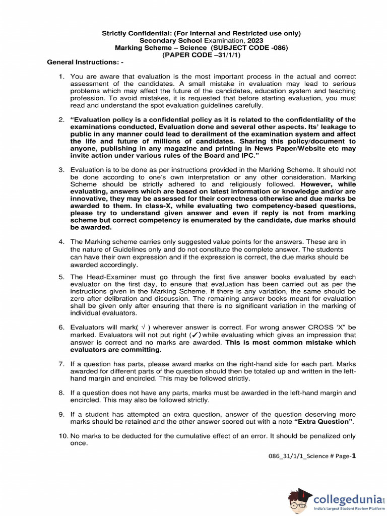 CBSE CLass 10 Science Answer Key 2023 Set 1 31 1 1 250101 203450 | PDF