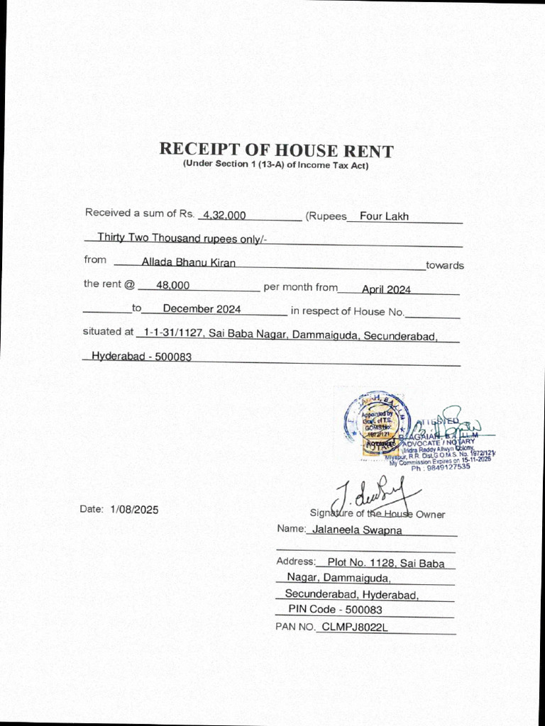 House Rent Receipt 2024 | PDF