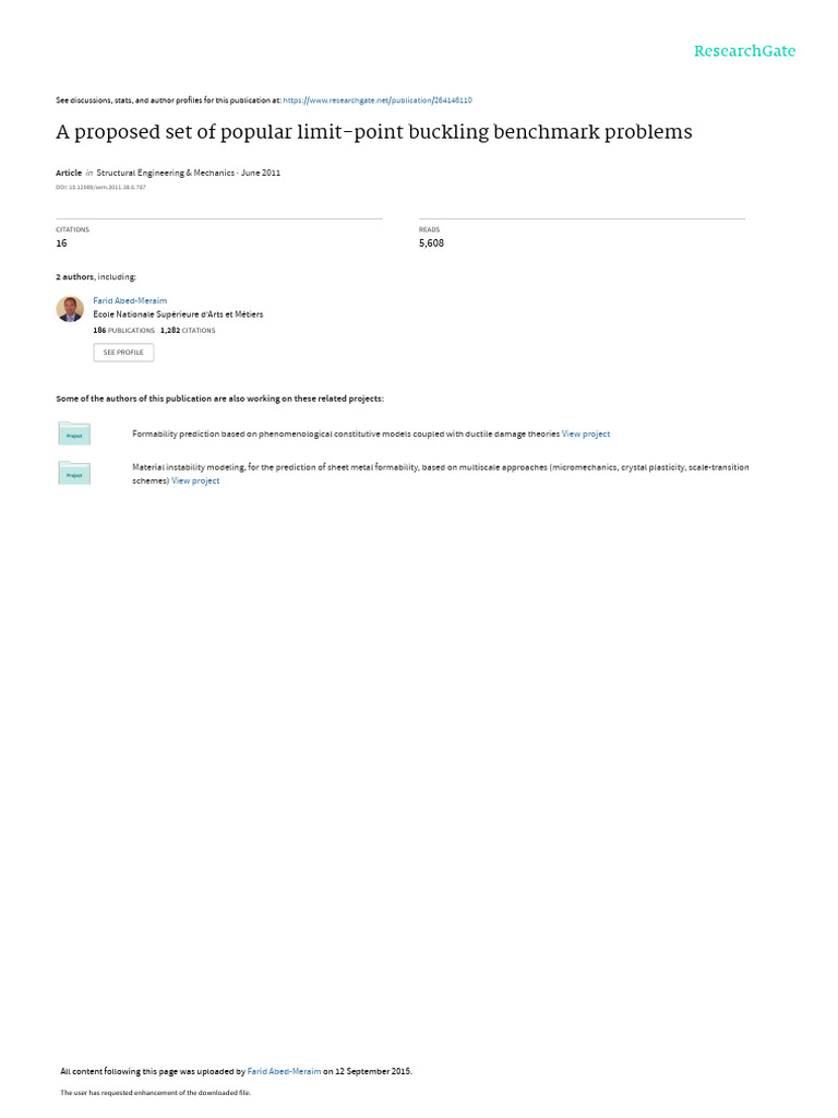 A Proposed Set of Popular Limit-Point Buckling Benchmark Problems | PDF | Finite Element Method ...