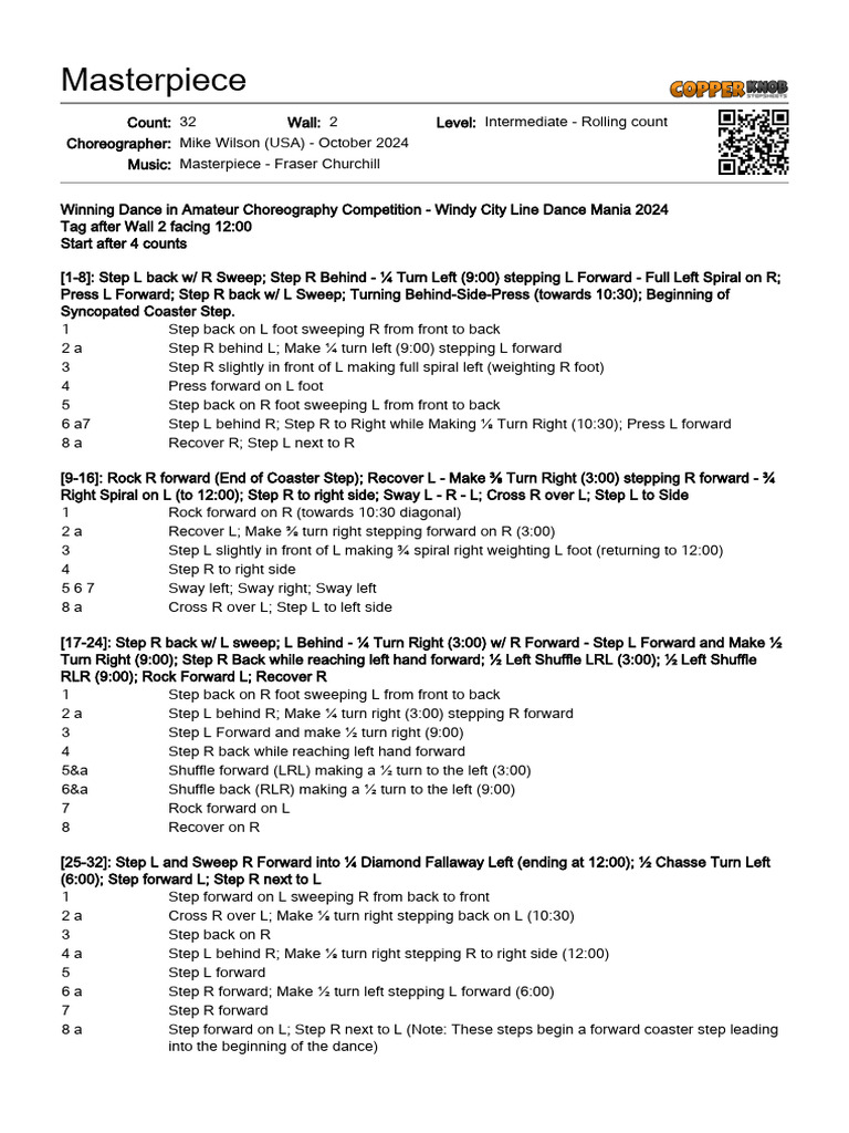 Masterpiece Line Dance Steps | PDF | Ballroom Dance | Social Dance