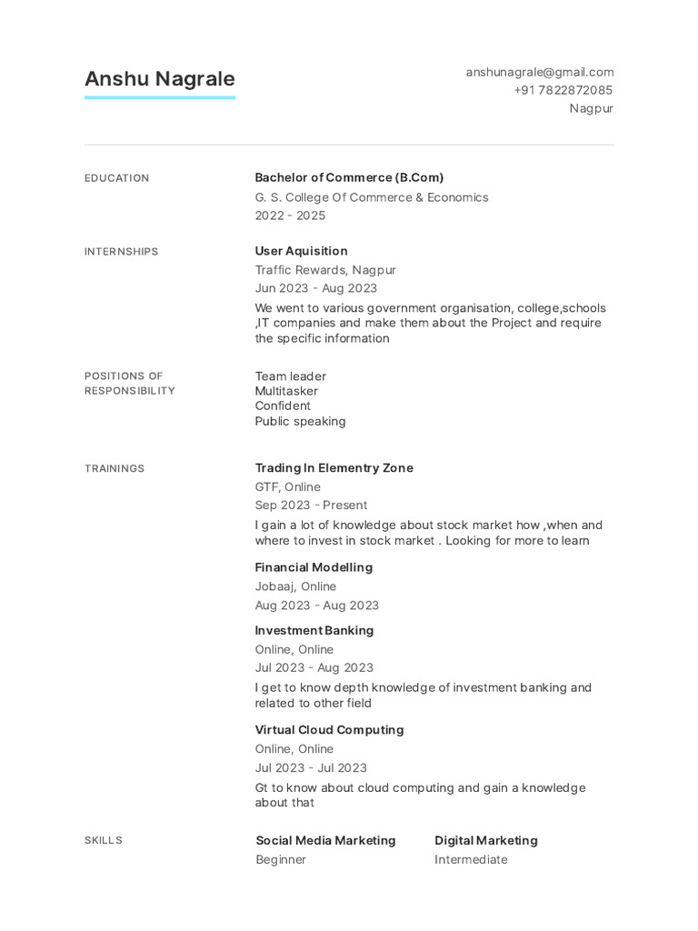 AnshuNagrale_InternshalaResume (1) | PDF