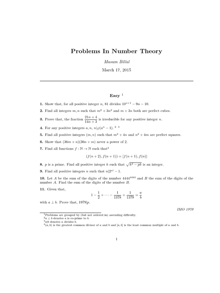 Problems in Number Theory - Masum Billal | PDF | Number Theory | Mathematics