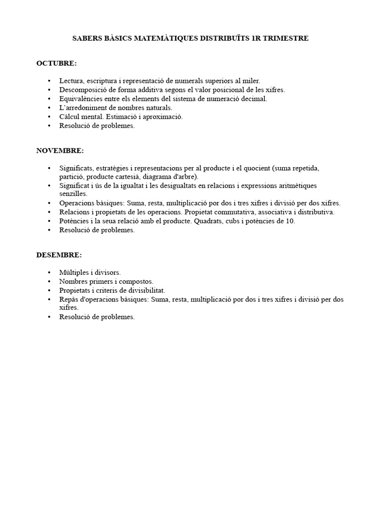 DISTRIBUCIO SABERS BASICS 1r TTE | PDF