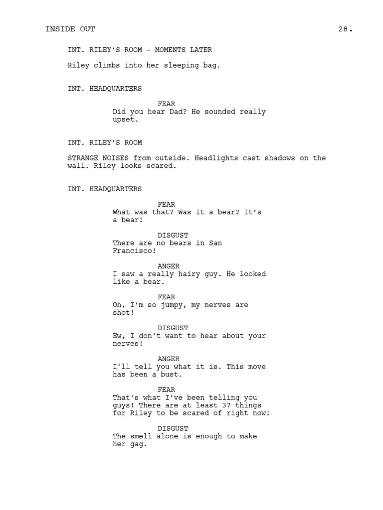 Inside Out Script 2 All The Emotions | PDF