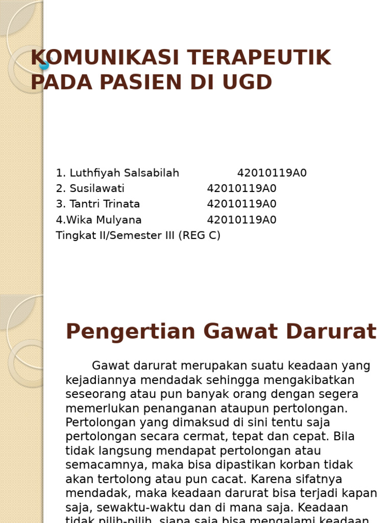 Komunikasi Terapeutik Pada Pasien Di Ugd | PDF