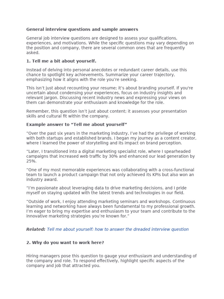 Essential Job Interview Questions & Answers | PDF | Cost Of Living ...