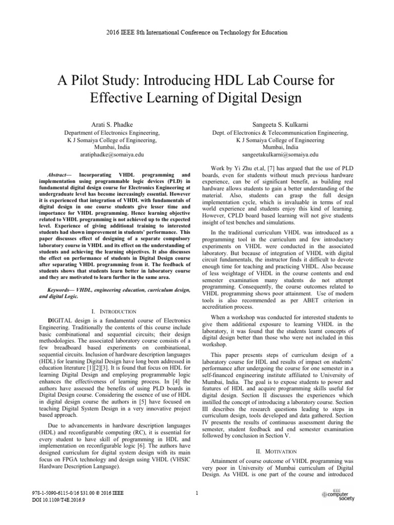 T4E2016 HDL Paper | PDF | Hardware Description Language | Vhdl