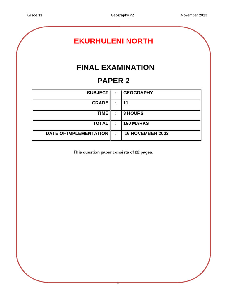 Geography Grade 11 P2 November 2023 Question Paper X | PDF | Soil ...