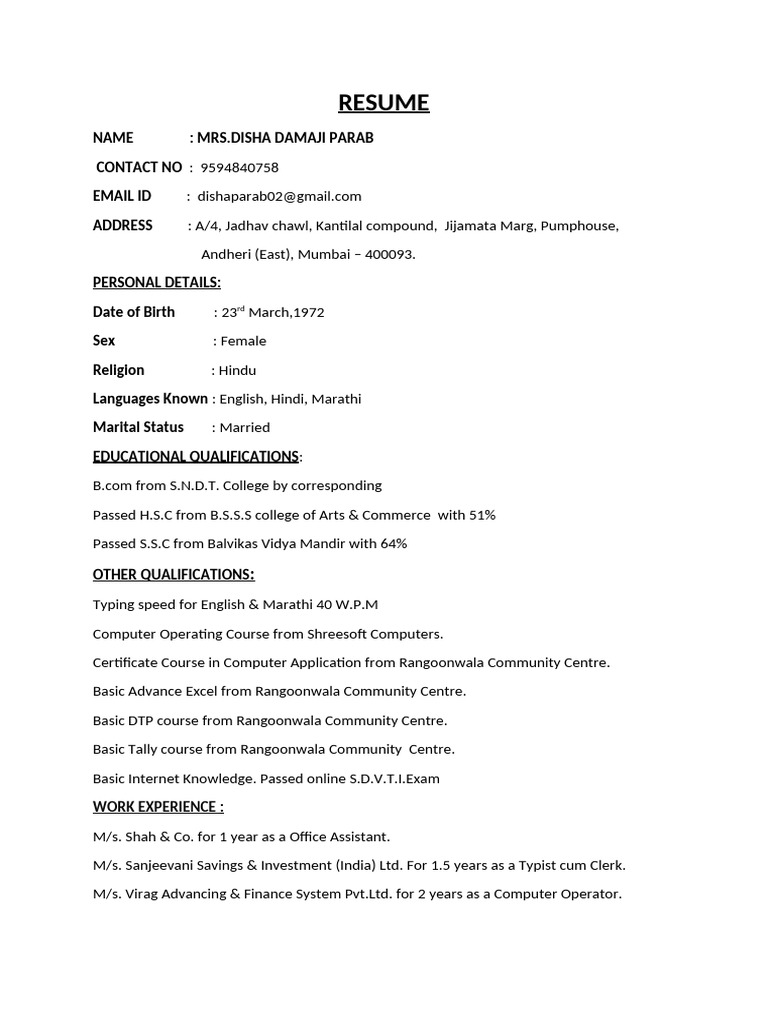 Disha Parab Resume 1 | PDF